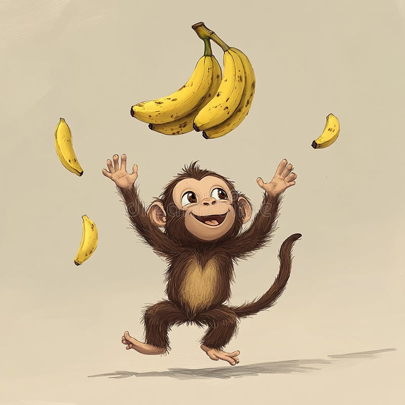 Cartoon Monkey Juggling Bananas Stock Illustration - Illustration of ...