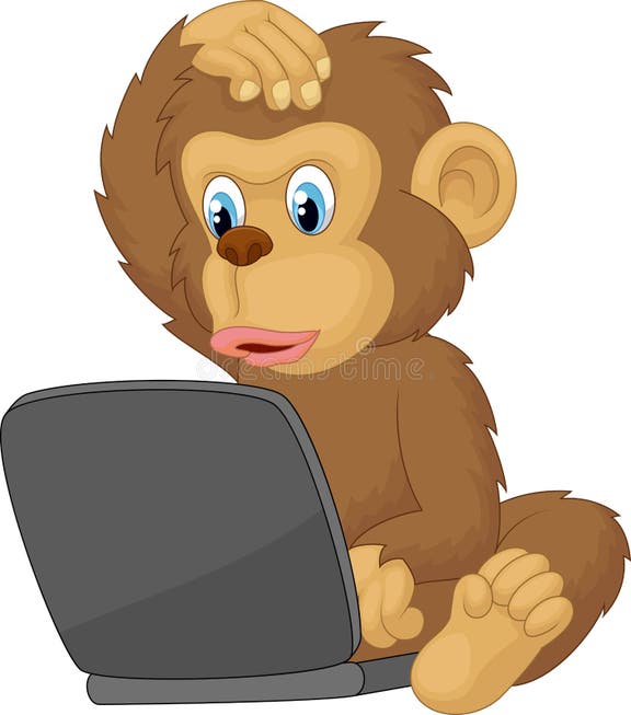 Cartoon Monkey Operating Laptop Stock Vector - Illustration of empty ...