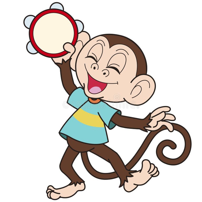 Cartoon Monkey Playing a Tambourine Stock Vector - Illustration of ...