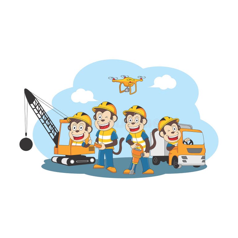 Cartoon Monkey Construction Stock Illustrations – 256 Cartoon Monkey ...