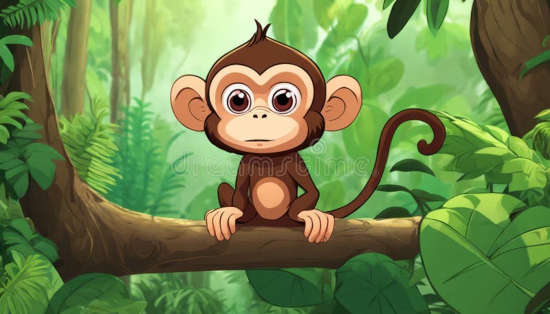 A Cartoon Monkey Sitting on a Tree Branch Stock Illustration ...