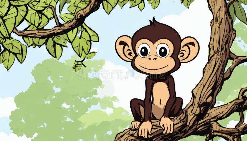 A Cartoon Monkey Sitting on a Tree Branch Stock Illustration ...