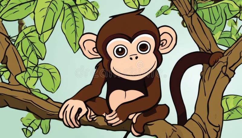 A Cartoon Monkey Sitting on a Tree Branch Stock Illustration ...