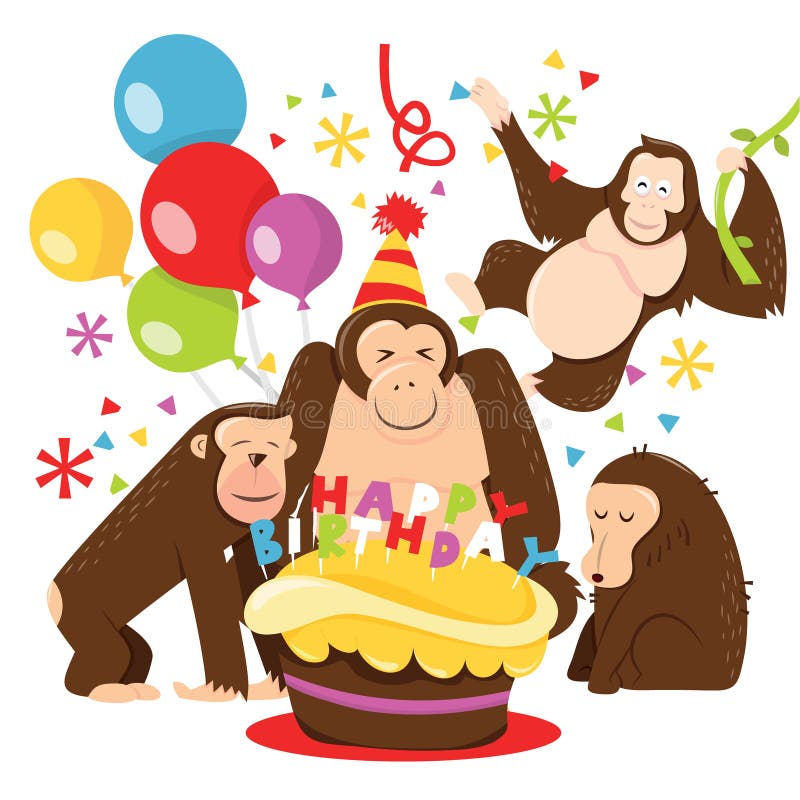 Cartoon Monkeys Birthday Party Stock Illustration - Illustration of ...