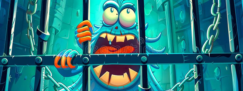 Cartoon Monster Behind Bars with a Mischievous Grin Stock Photo - Image ...