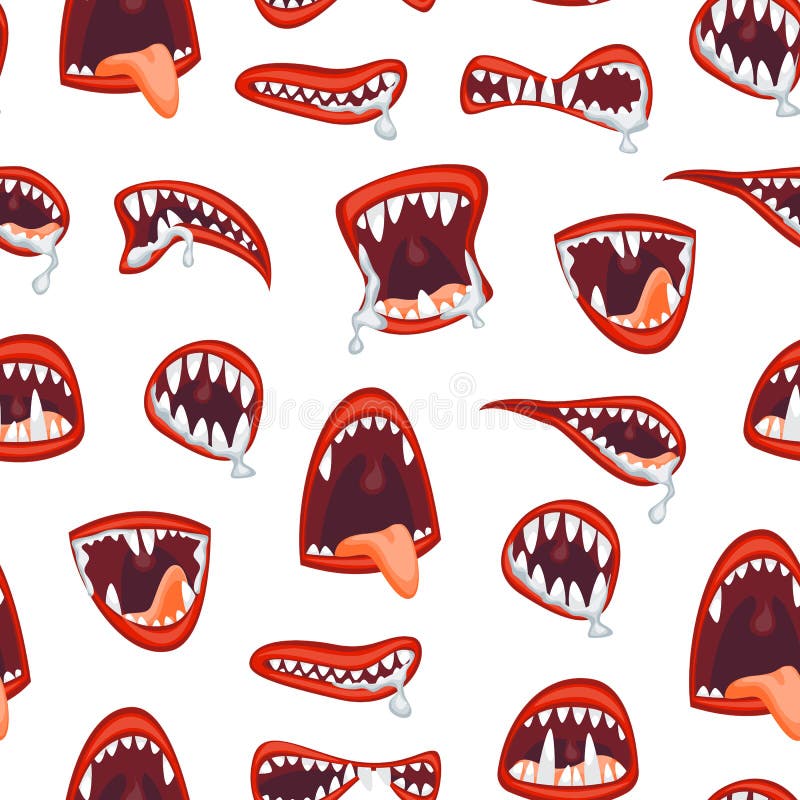 Cartoon Monster and Devil Mouth Seamless Pattern Background. Vector ...