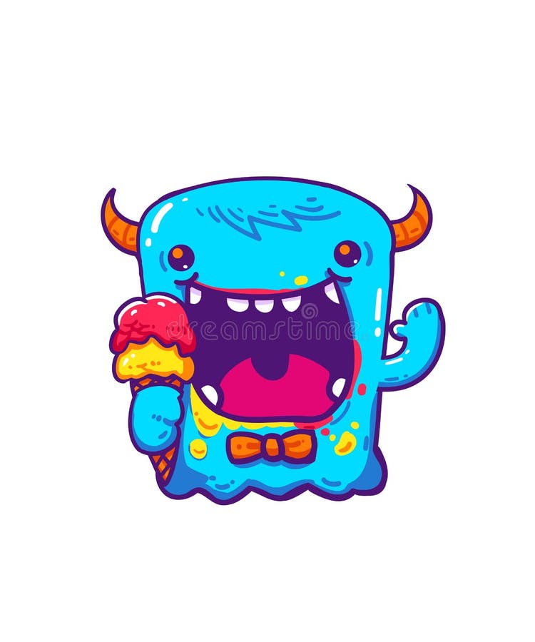 Cartoon Monster Eating Ice Cream Stock Illustration - Illustration of ...