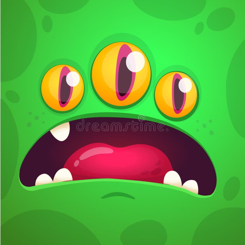 Funny Cartoon Monster Face. Vector Halloween Monster Square Avatar ...