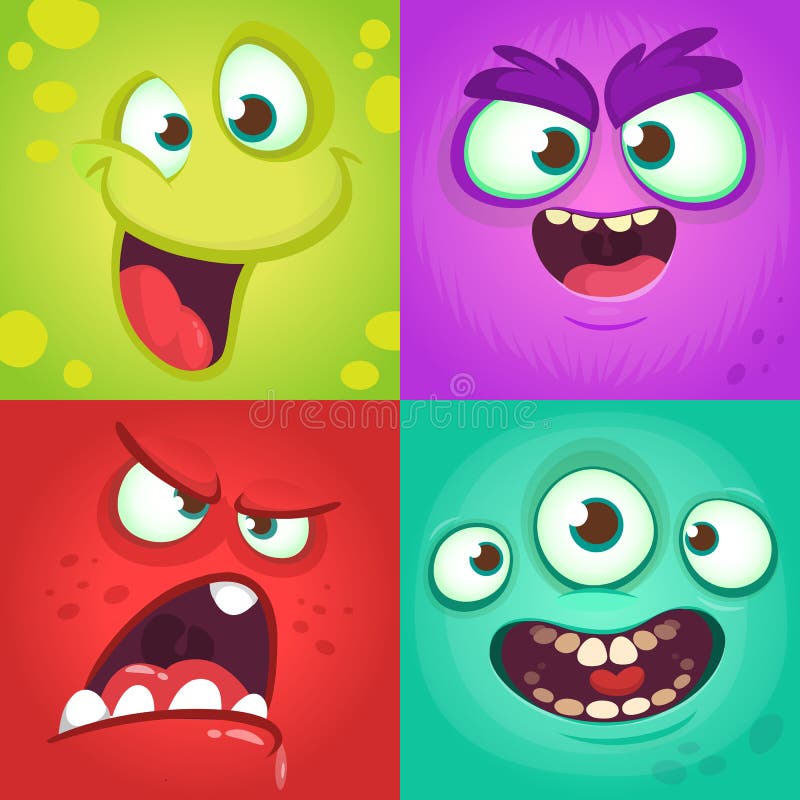Cartoon Monster Faces Set Vector Set Of Four Halloween Monster Faces