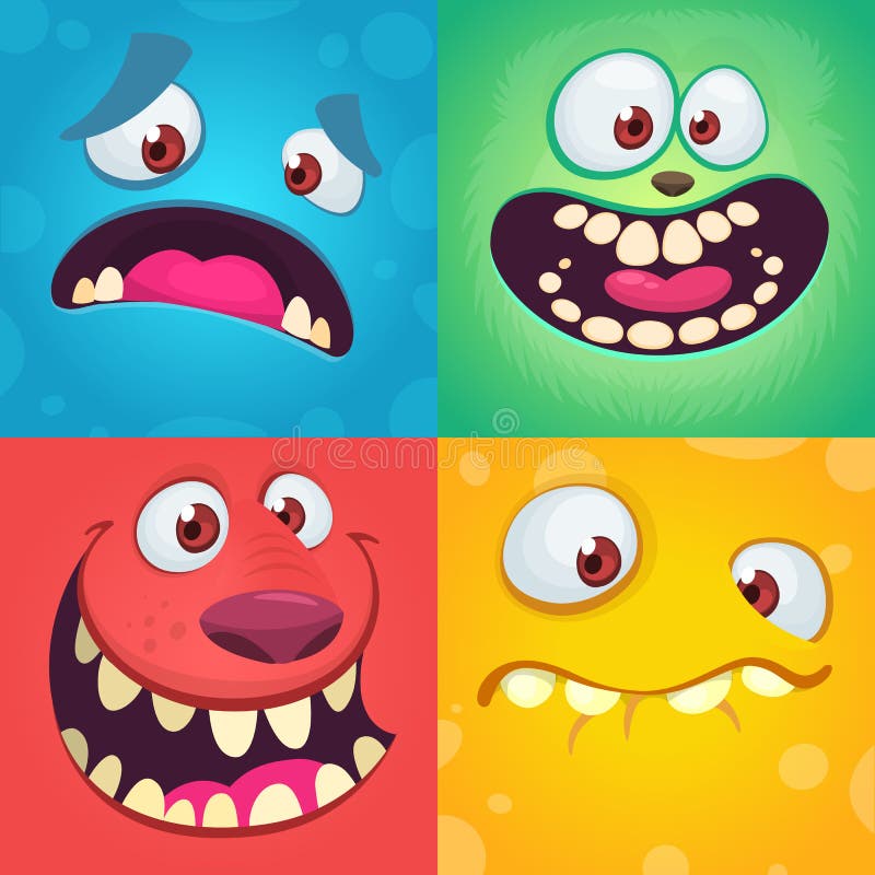 Cartoon Monster Faces Set Vector Set Of Four Halloween Monster Faces