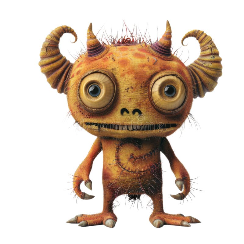 Cartoon Monster with Horns and Patchwork Fur Stock Photo - Illustration ...