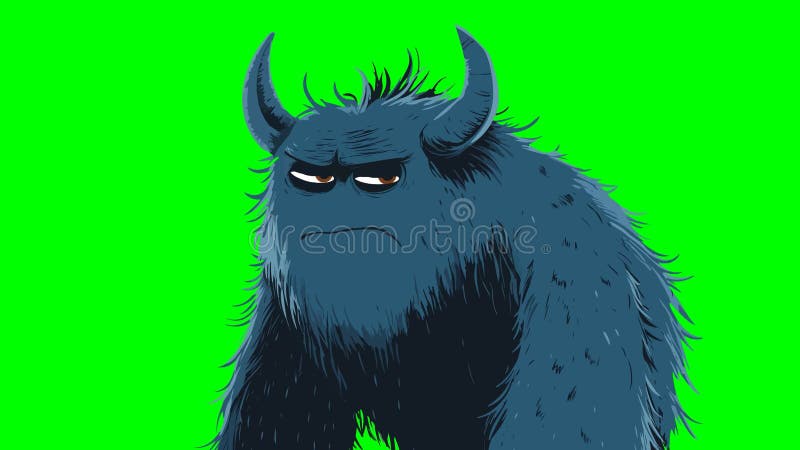 Cartoon Monster Loop Animation with Furry Blue Creature on Green Screen ...