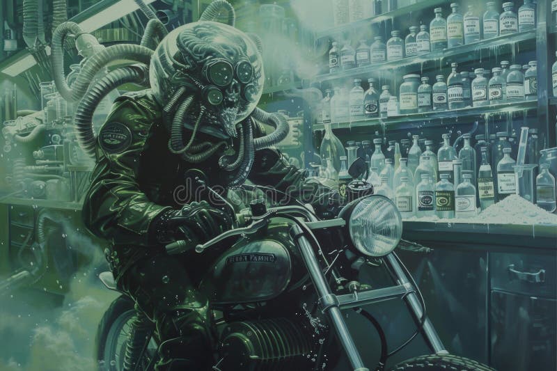 A Cartoon Monster with Tentacles on a Motorcycle. Illustration Stock ...