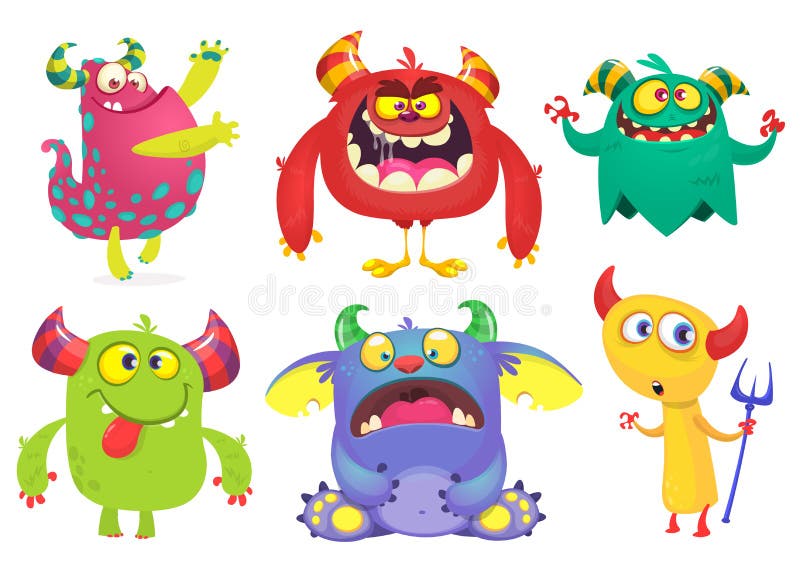 Cartoon Monsters Collection Vector Set Of Cartoon Monsters Isolated