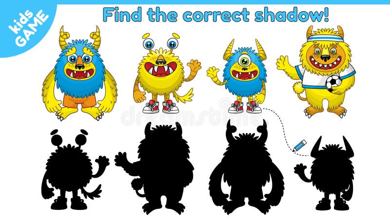 Find the Correct Shadow Cartoon Monsters-4 Stock Vector - Illustration ...