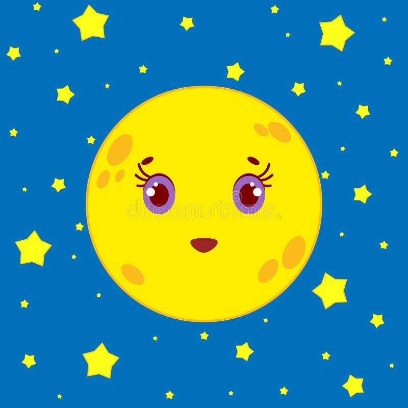Cartoon Moon on a Background of a Night Starry Sky Stock Vector ...