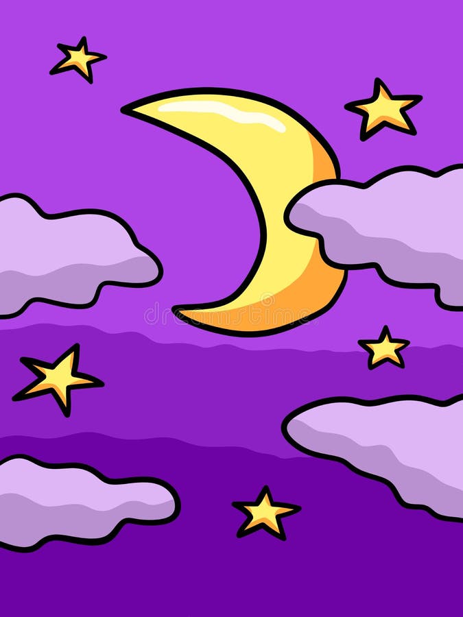 Cartoon Moon Night Sky Card Stock Illustration - Illustration of ...