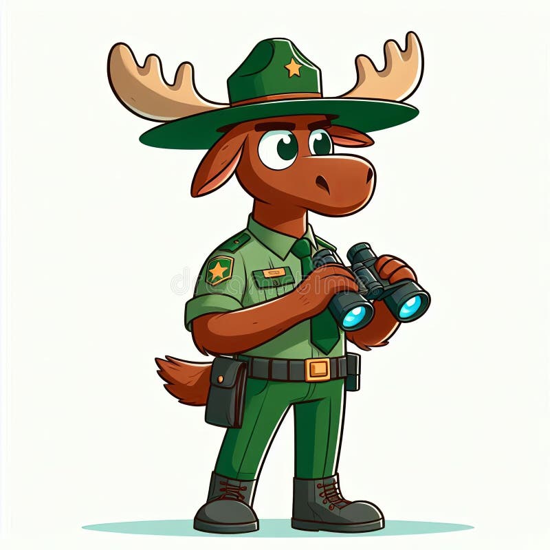 Cartoon Moose Park Ranger with Binoculars Stock Illustration ...