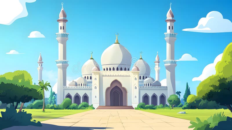 Cartoon Mosque Scenery for Soft Wallpaper Design Collection Stock ...