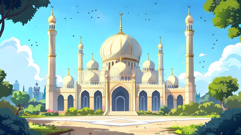 Cartoon Mosque Scenery for Soft Wallpaper Design Collection Stock ...