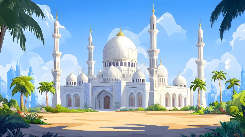 Cartoon Mosque Scenery for Soft Wallpaper Design Collection Stock ...