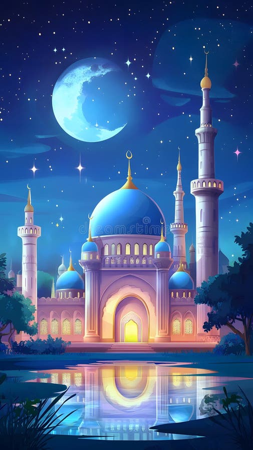 Cartoon Mosque Scenery for Soft Wallpaper Design Collection Stock ...