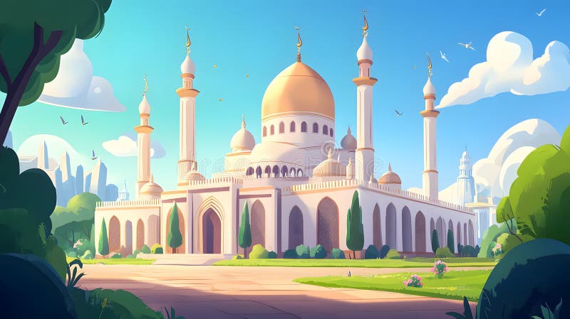 Cartoon Mosque Scenery for Soft Wallpaper Design Collection Stock ...