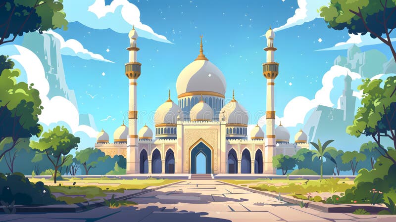 Cartoon Mosque Scenery for Soft Wallpaper Design Collection Stock ...