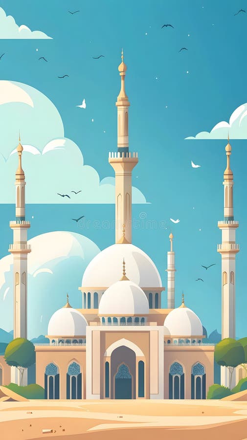 Cartoon Mosque Scenery for Soft Wallpaper Design Collection Stock ...