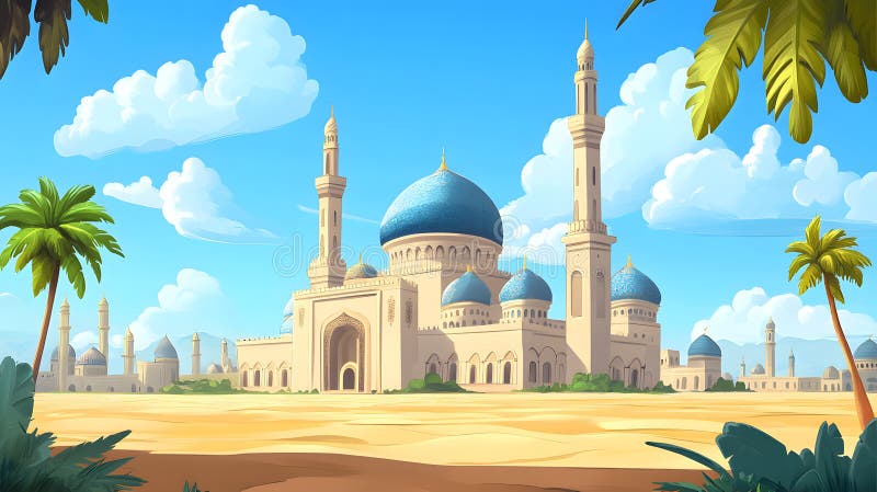 Cartoon Mosque Scenery for Soft Wallpaper Design Collection Stock ...