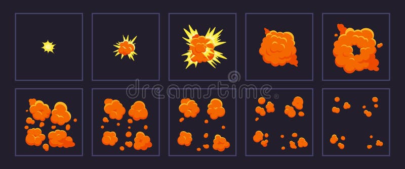 Cartoon Motion Explosions. Animated Explosion Shot, Explode Fire Frames ...