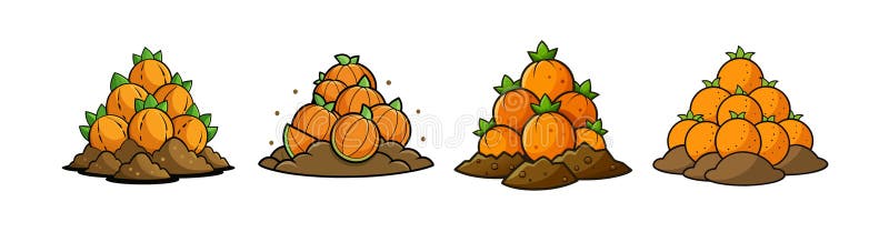 Cartoon Mound of Oranges with Leaves in Soil. Stock Vector ...
