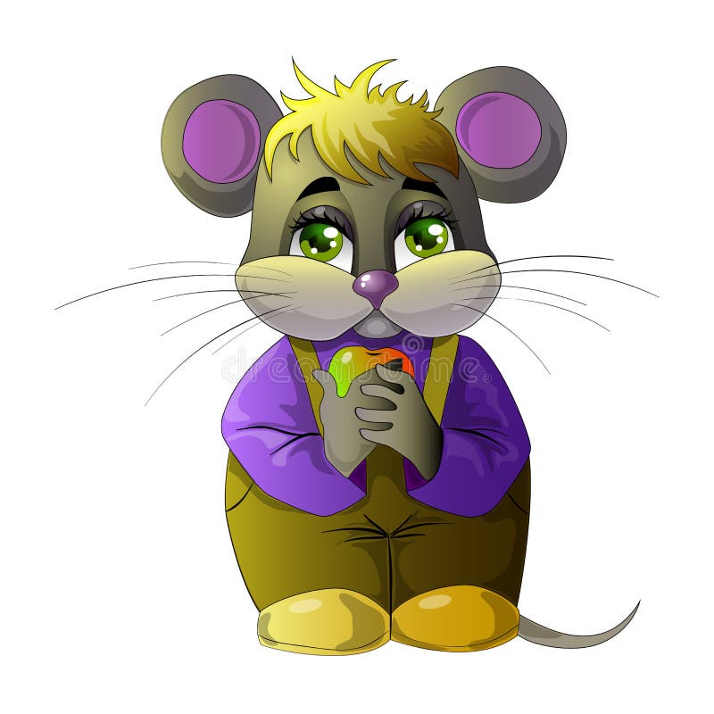 Cartoon Mouse with an Apple in His Paws Stock Vector - Illustration of ...