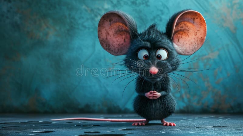 A Cartoon Mouse with Big Ears Standing on a Blue Floor, AI Stock ...