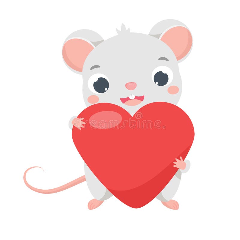 Cartoon Mouse. Cute Rat Hold Red Heart Stock Vector - Illustration of ...