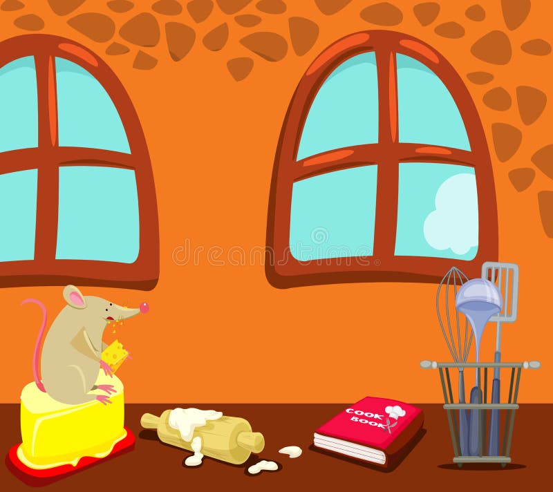 Cartoon Mouse Eating in the Kitchen Stock Vector - Illustration of ...
