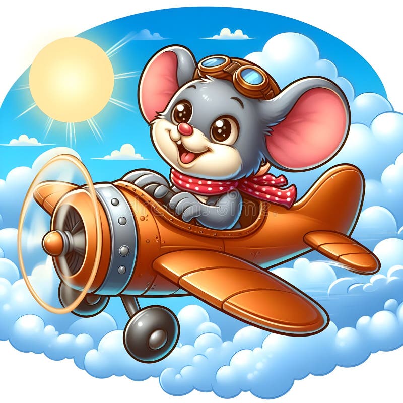Cartoon Mouse is Flying on a Plane Stock Illustration - Illustration of ...