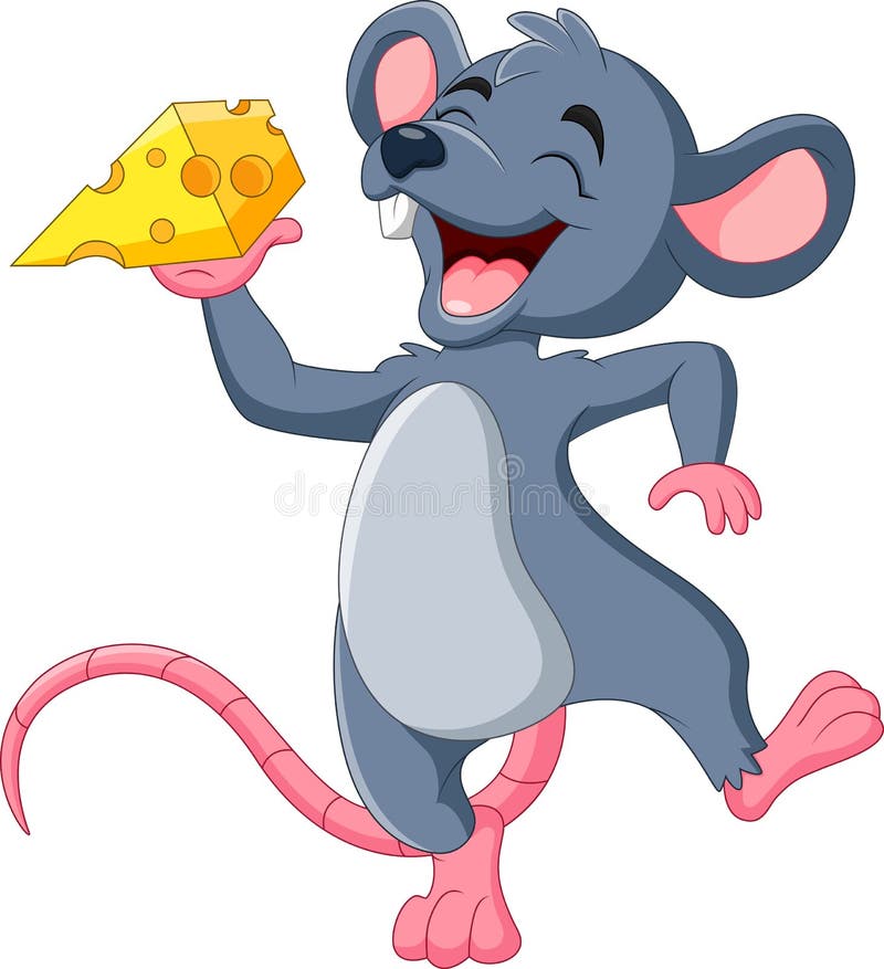 Cartoon mouse holding slice of cheese, Illustration of Cartoon mouse ...