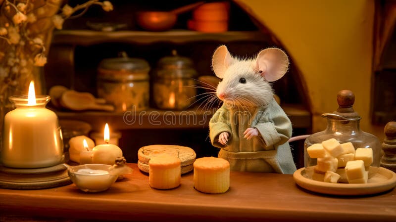 Cartoon Mouse in the Kitchen on the Table with Cheese As a Chef, Made ...