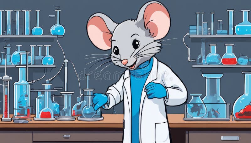 A Cartoon Mouse in a Lab Coat is Mixing Chemicals Stock Illustration ...