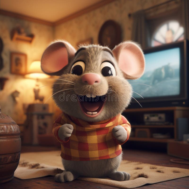 A Cartoon Mouse in a Living Room Stock Illustration - Illustration of ...