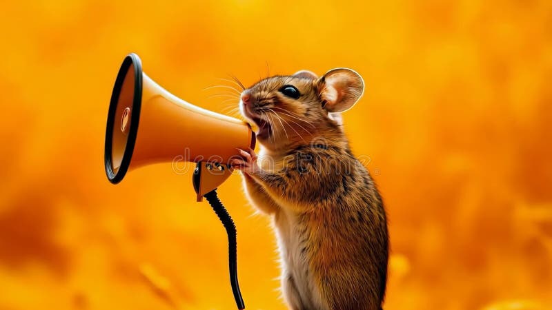 A Mouse with a Megaphone in Its Mouth on a Yellow Background Stock ...