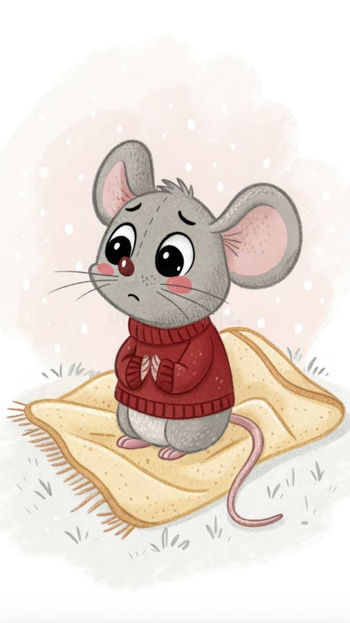 Cartoon Mouse with a Sad Expression Wearing a Red Sweater and Sitting ...