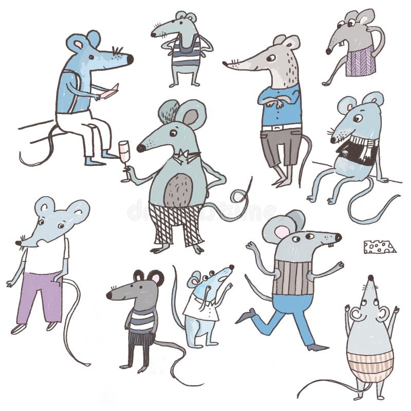Cartoon Mouse Set, Raster Illustration Stock Illustration ...