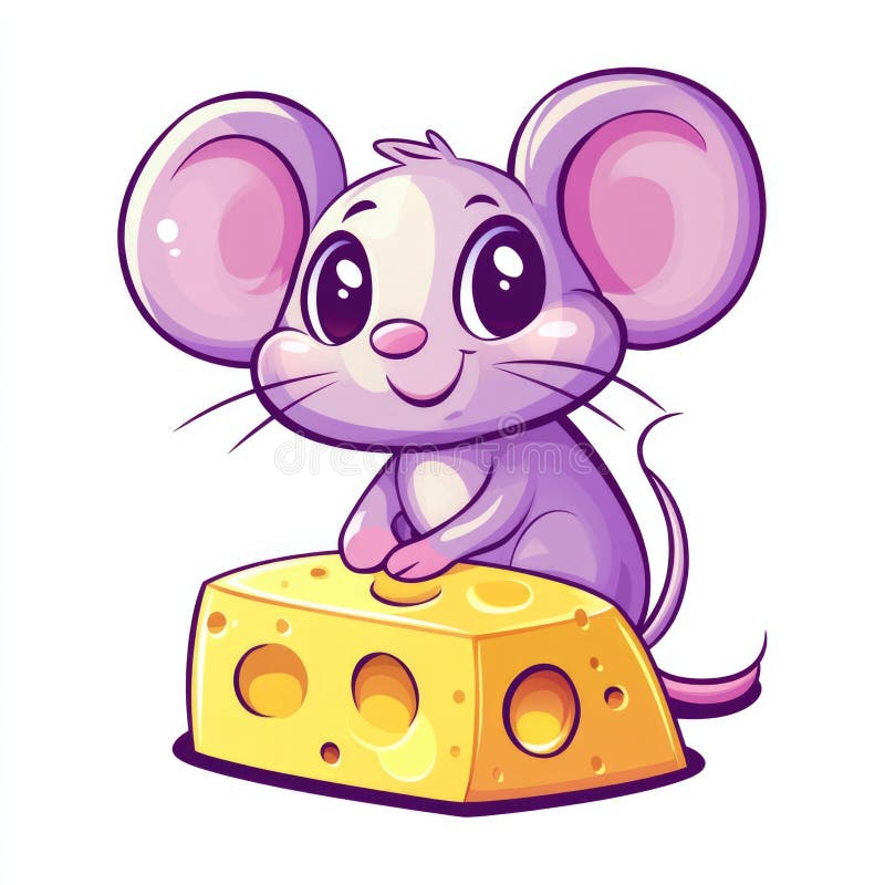 A Cartoon Mouse Sits on Top of a Piece of Cheese, Ready To Snack Stock ...