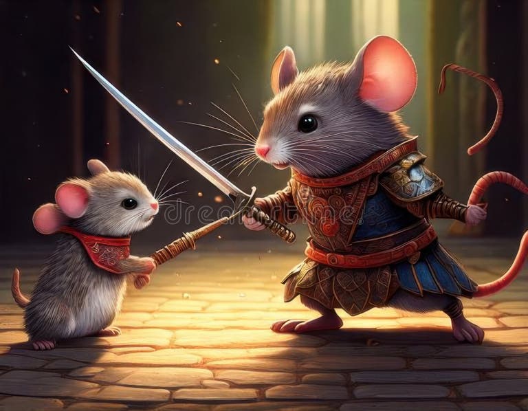 Cartoon Mouse with a Sword in Battle Stock Illustration - Illustration ...