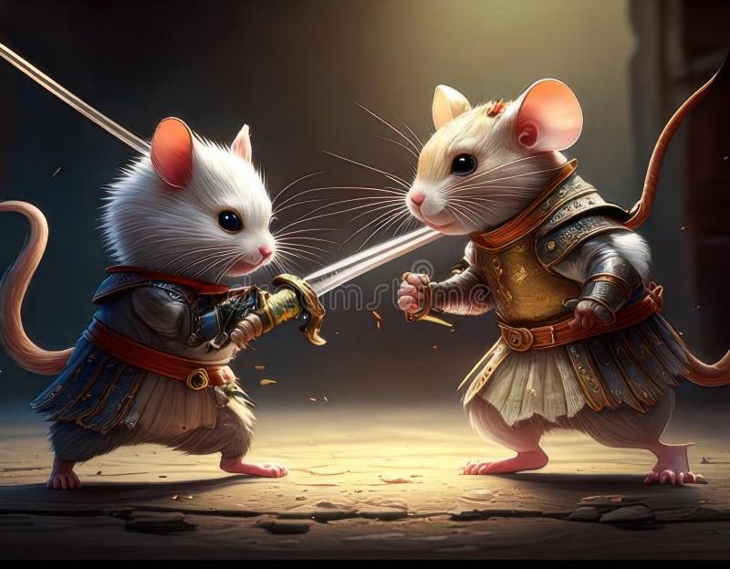 Cartoon Mouse with a Sword in Battle Stock Illustration - Illustration ...