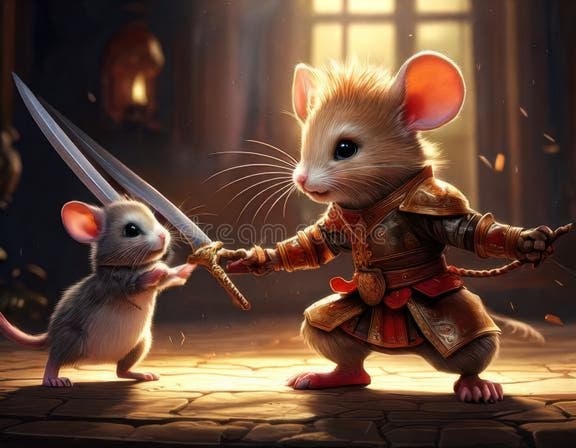 Cartoon Mouse with a Sword in Battle Stock Illustration - Illustration ...