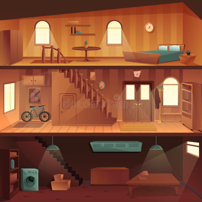 Cartoon Multi-storey House in Section Stock Vector - Illustration of ...