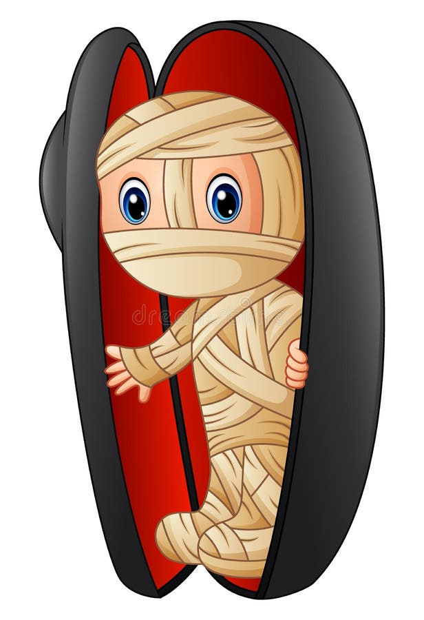 Cartoon mummy in a coffin stock vector. Illustration of casket - 100637329